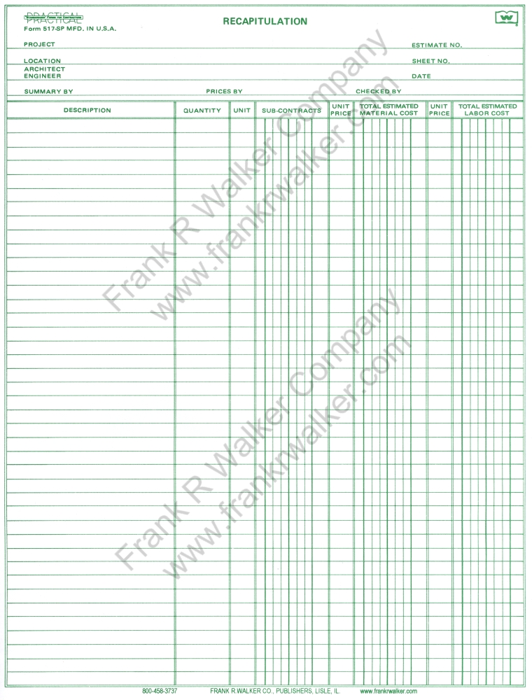Frank R Walker - Recapitulation Sheets #517-SP