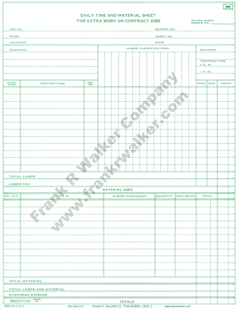 Frank R Walker - Daily Time and Material Sheet #507 (For Extra Work)