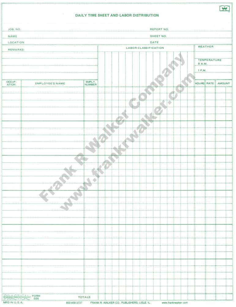 Frank R Walker - Daily Time Sheet and Labor Distribution #505