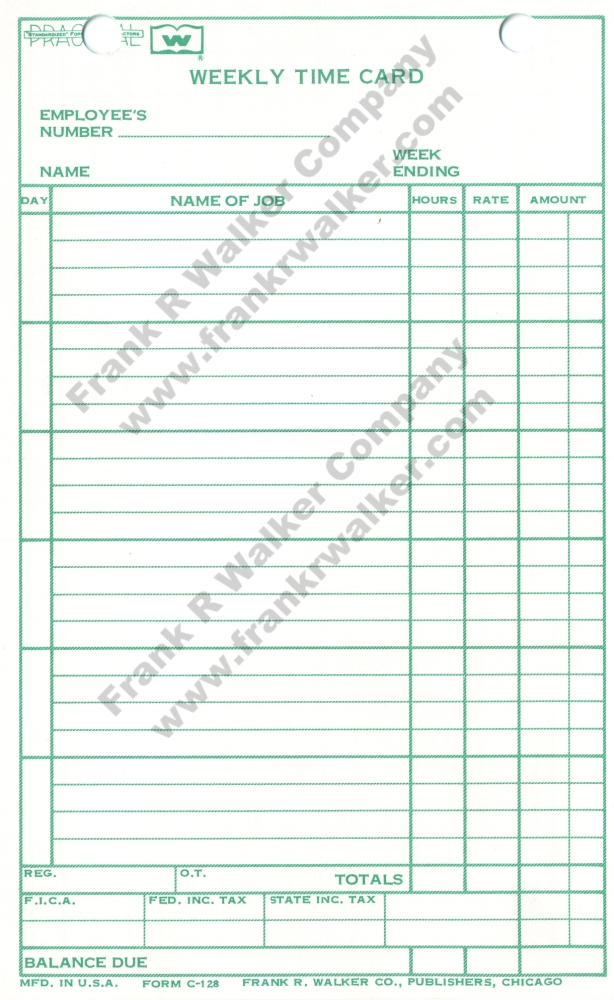 Frank R Walker - Weekly Time Card #C-128 (Vertical)