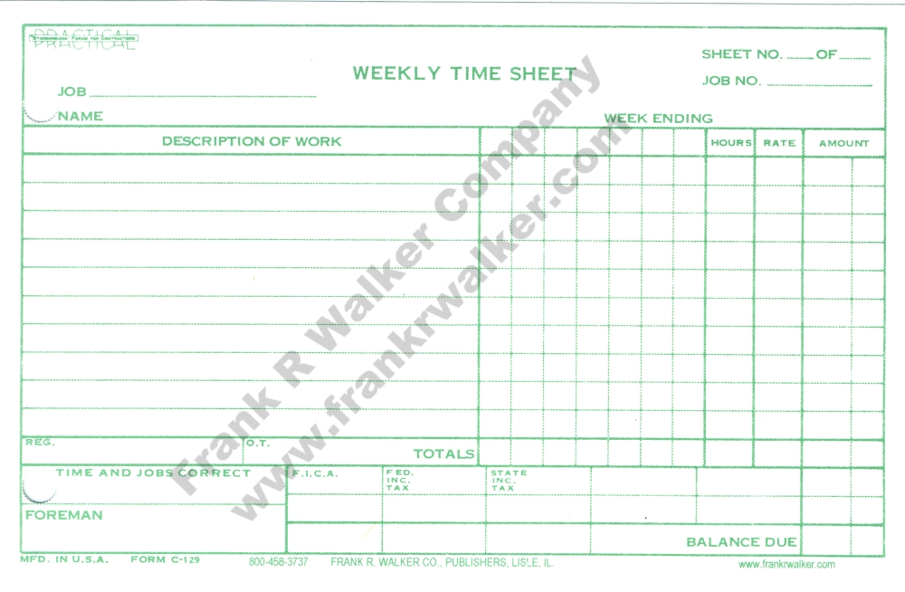 Frank R Walker - Weekly Time Card #C-129